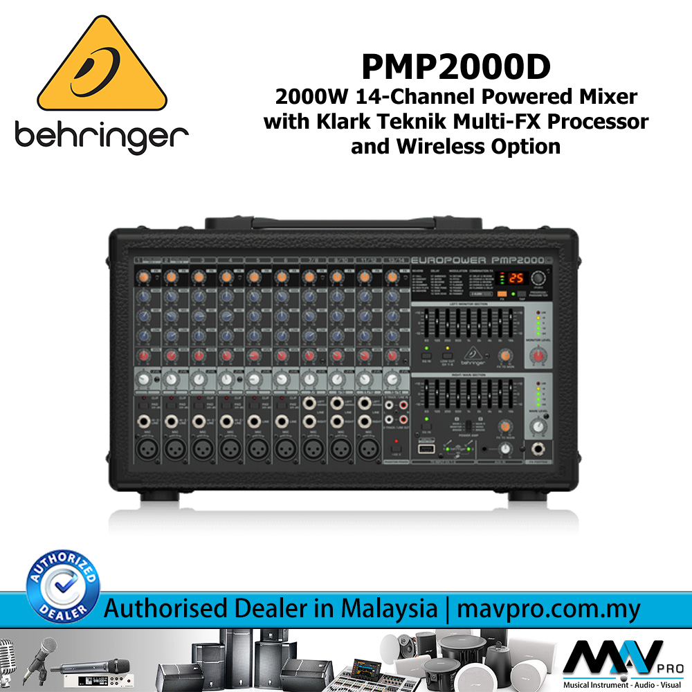 Behringer PMP2000D 2000W 14-Channel Powered Mixer with Klark Teknik ...