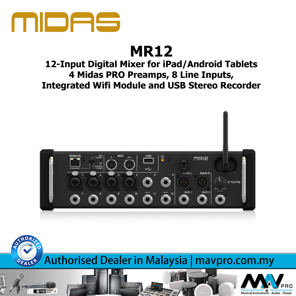 Midas MR12 12-Input Digital Mixer with 4 Midas PRO Preamps l Mavpro ...